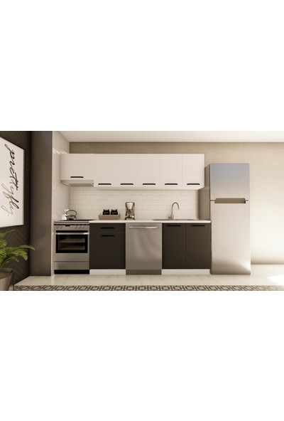 Visas Concept 260 cm Şelale Hazır Mutfak Dolabı Aspiratör Modüllü Beyaz ve Antrasit Visas Concept 260 cm Şelale Hazır Mutfak Dolabı Aspiratör Modüllü Beyaz ve Antrasit