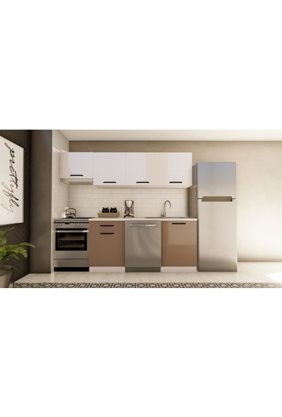 Visas Concept 240 cm Lara Hazır Mutfak Dolabı Aspiratör Modüllü Parlak Beyaz ve Cappuccıno Visas Concept 240 cm Lara Hazır Mutfak Dolabı Aspiratör Modüllü Parlak Beyaz ve Cappuccıno