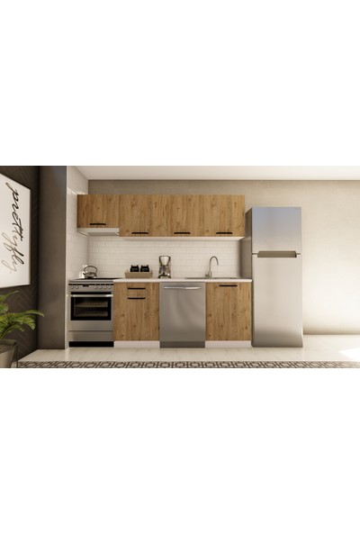Visas Concept 240 cm Sude Hazır Mutfak Dolabı Aspiratör Modüllü Atlantik Çam Visas Concept 240 cm Sude Hazır Mutfak Dolabı Aspiratör Modüllü Atlantik Çam