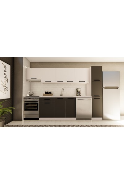 Visas Concept 300 cm Asiye Hazır Mutfak Dolabı Aspiratör ve Kiler Modüllü Beyaz ve Antrasit Visas Concept 300 cm Asiye Hazır Mutfak Dolabı Aspiratör ve Kiler Modüllü Beyaz ve Antrasit