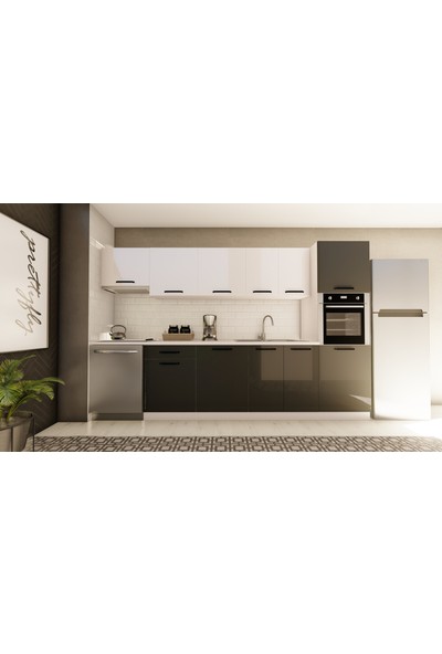 Visas Concept 320 cm Aynur Hazır Mutfak Dolabı Aspiratör ve Ankastre Kiler Modüllü Parlak Beyaz ve Antrasit Visas Concept 320 cm Aynur Hazır Mutfak Dolabı Aspiratör ve Ankastre Kiler Modüllü Parlak Beyaz ve Antrasit