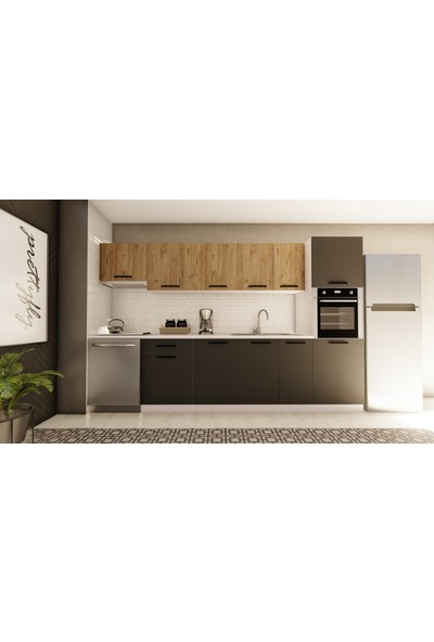 Visas Concept 320 cm Iklim Hazır Mutfak Dolabı Aspiratör ve Ankastre Kiler Modüllü Atlantik Çam ve Antrasit Visas Concept 320 cm Iklim Hazır Mutfak Dolabı Aspiratör ve Ankastre Kiler Modüllü Atlantik Çam ve Antrasit