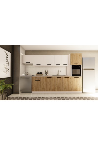 Visas Concept 320 cm Ceyda Hazır Mutfak Dolabı Aspiratör ve Ankastre Kiler Modüllü Beyaz ve Atlantik Çam Visas Concept 320 cm Ceyda Hazır Mutfak Dolabı Aspiratör ve Ankastre Kiler Modüllü Beyaz ve Atlantik Çam
