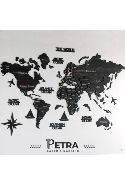 Petra Dizayn 3 Katmanlı Dünya Haritası