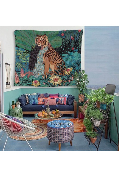Hobimania Tiger And Girl Duvar Örtüsü 150 x 200 cm