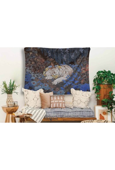 Hobimania Tapestry Girl And Tiger Duvar Örtüsü 70 x 100 cm