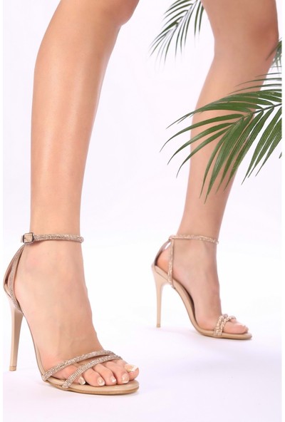 Shoeberry Kadın Ten Biyeli Tasli Topuklu Ayakkabi