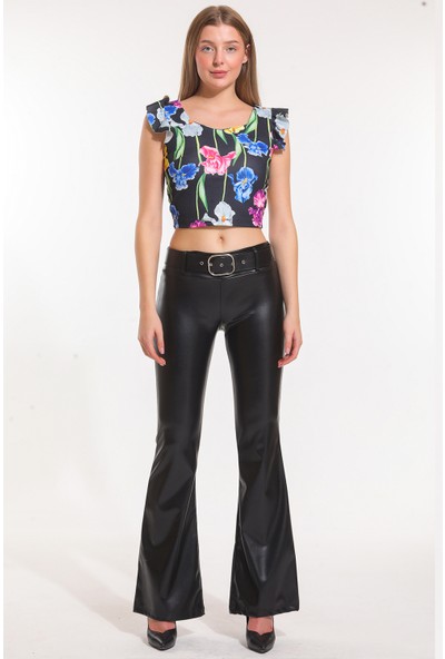 Sense Kemerli Ispanyol Paça Şardonlu Deri Pantolon PNT33313