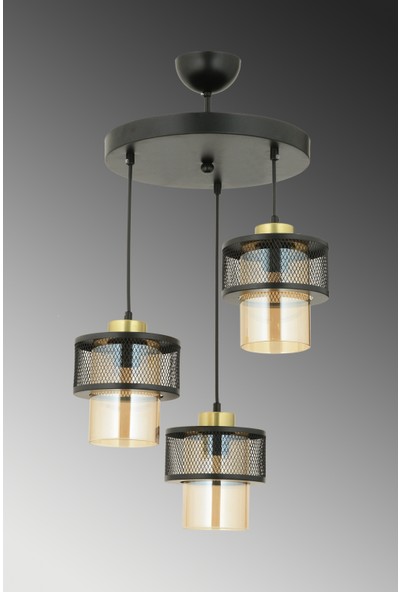 Esslight Petek 3'lü Siyah Mika Başlıklı Sarkıt Avize