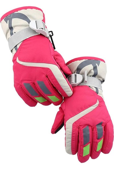 Klv Çocuk Rüzgar Geçirmez Ayarlanabilir Pembe Kayak Kış Eldiven