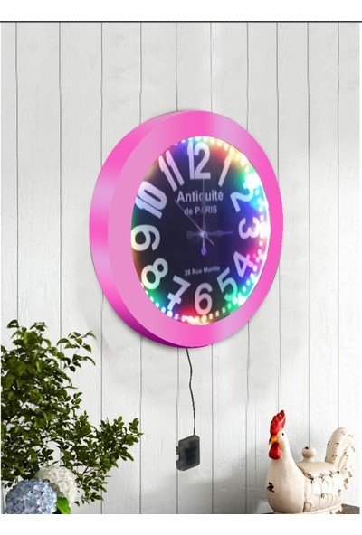 Bahat Ledli Işıklı Metal Pembe Salon Ofis Duvar Saati Aplik Gece Lambası 36 cm Bahat Ledli Işıklı Metal Pembe Salon Ofis Duvar Saati Aplik Gece Lambası 36 cm