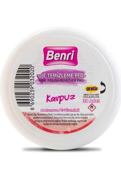 Benri Oje Temizleme Pedi Karpuz 30'lu Benri Oje Temizleme Pedi Karpuz 30'lu