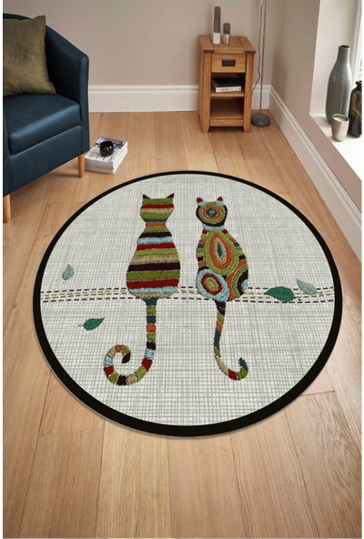 Esta Halı Kedi Desenli Yuvarlak Halı (Makinada Yıkanabilir Kaymaz Dot Taban) - ES1137 Esta Halı Kedi Desenli Yuvarlak Halı (Makinada Yıkanabilir Kaymaz Dot Taban) - ES1137