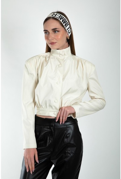 Oynoo Fashion Krem Crop Ceket