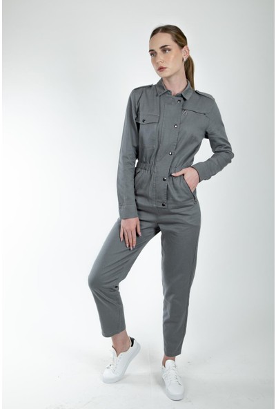 Oynoo Fashion Gri Uzun Kollu Tulum