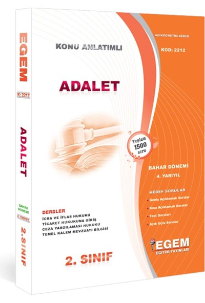 Egem Yayınları AÖF Adalet 2. Sınıf 4. Yarıyıl Bahar Dönemi Konu Anlatımlı Soru Bankası