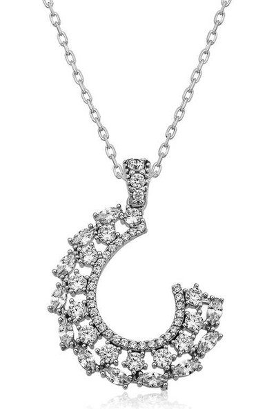 Lilura Silver Gümüş Markiz Taşlı Kolye