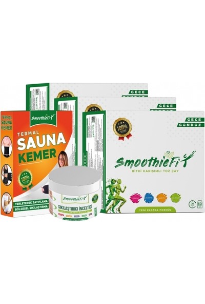 Smoothie Fit Detox ve Zayıflamaya Yardımcı Toz Çay 120 gr 3 Adet (Termal Kemer + Sıkılaştırıcı Jel Hediye)