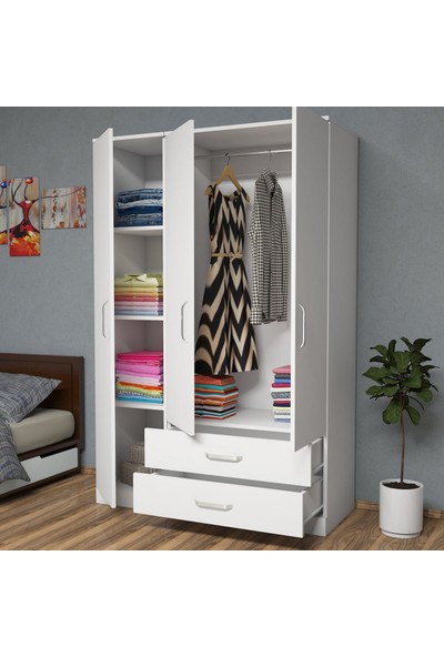 White Home 3 Kapaklı 2çekmeceli Gardırop