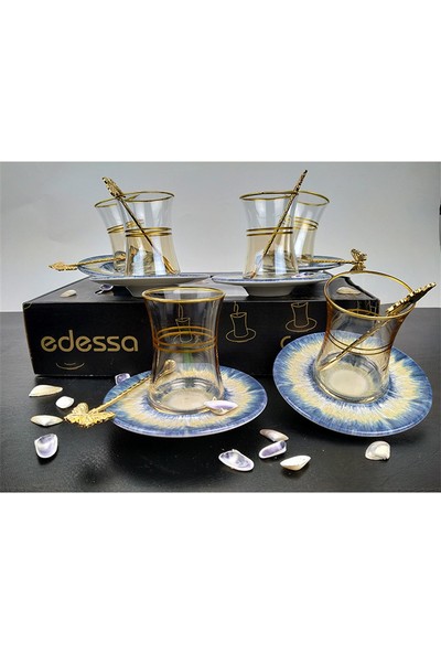 Edessa Mavi Desenli Gold 12 Parça Çay Seti Edessa Mavi Desenli Gold 12 Parça Çay Seti