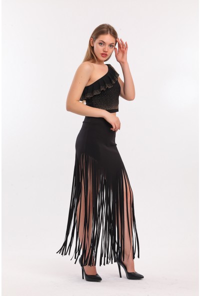 Sense Püsküllü Scuba Abiye Etek | ETK33855