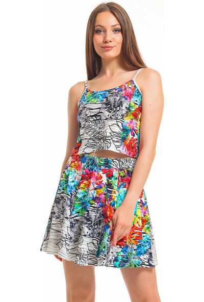 Sense Kloş Mini Etek | ETK33548 Ekru-Gri Sense Kloş Mini Etek | ETK33548 Ekru-Gri