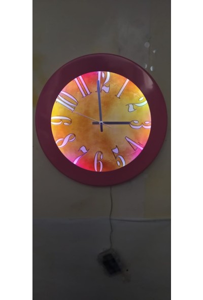 Bahat Ledli Işıklı Metal Pembe Salon Ofis Duvar Saati Aplik Gece Lambası 36 cm Bahat Ledli Işıklı Metal Pembe Salon Ofis Duvar Saati Aplik Gece Lambası 36 cm