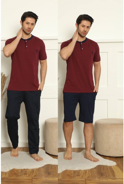Akbeniz Erkek %100 Pamuk Cepli 3'lü Pijama Takımı 6784