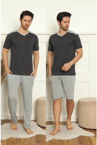 Akbeniz Erkek %100 Pamuk Cepli 3'lü Pijama Takımı 6785