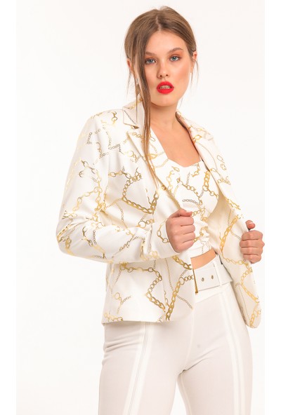 Sense Önü Düğmeli Varak Baskılı Scuba Ceket | CKT33580