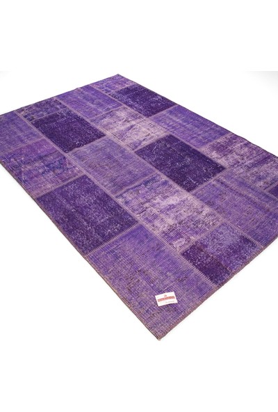 Halıcızade Mor Etnik Tasarım Patchwork Desenli Pamuk, Yün El Dokuma Halı