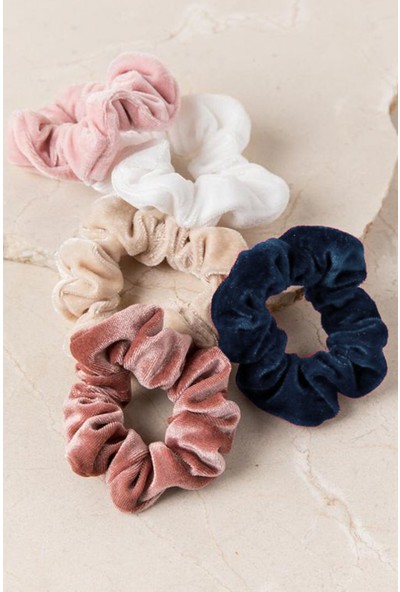 Lovessa 5'li Kadife Saç Lastik Simit Toka Seti Pudra Krem Bej Petrol Gül Kurusu
