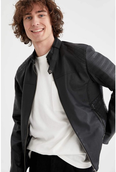 DeFacto Regular Fit Suni Deri Biker Ceket V9917AZ22SP