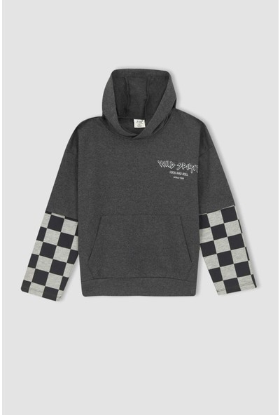 DeFacto Erkek Çocuk Oversize Fit Baskılı Kapüşonlu Kanguru Cepli Sweatshirt W6173A622SP DeFacto Erkek Çocuk Oversize Fit Baskılı Kapüşonlu Kanguru Cepli Sweatshirt W6173A622SP