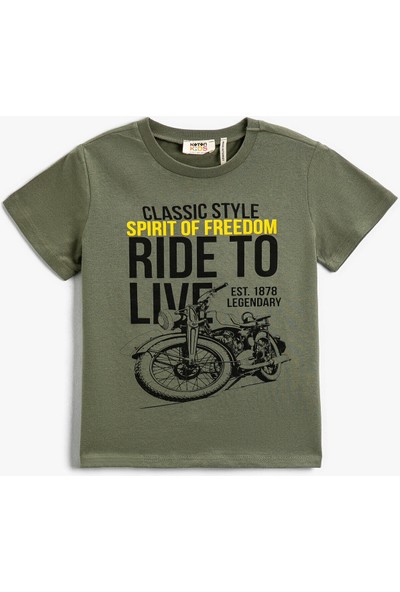 Koton Motosiklet Baskılı Bisiklet Yaka Tişört Pamuklu