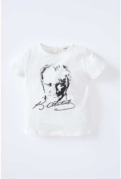 DeFacto Kız Bebek  23 Nisan Atatürk Baskılı Kısa Kollu Pamuklu Tişört X3817A222SP