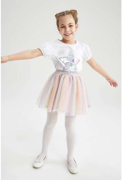 DeFacto Kız Çocuk Gökkuşağı Renkli Esnek Belli Tül Tütü Etek W9075A622SM