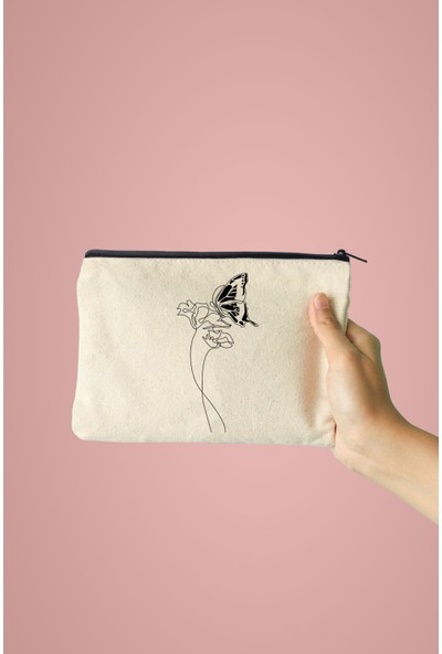 Çantapak Flower And Butterfly Tasarımlı Kanvas Makyaj Çantası