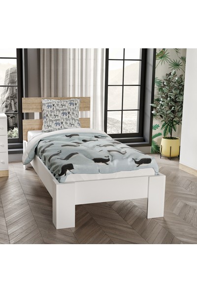 Afilli Günce Tek Kişilik Karyola Beyaz Meşe Tamamı Mdf