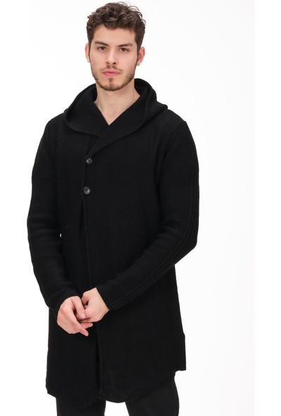 Cekmon Kapüşonlu Iki Dümeli Salaş Uzun Erkek Triko Hırka