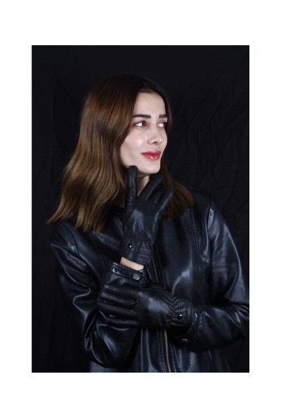 Cepte Esnaf Kadın Eldiven Deri Mat Vinleks Düğmeli Tasarım