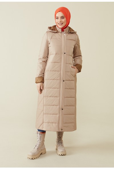 SETRMS Bej Gizli Fermuarlı Çıtçıtlı Şişme Kaban 2213069