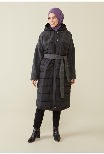 SETRMS Antrasit Kapişonlu Kemerli Şişme Kaban 2213065