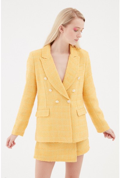 Quzu Kruvaze Tüvit Blazer Ceket Açık Oranj Quzu Kruvaze Tüvit Blazer Ceket Açık Oranj