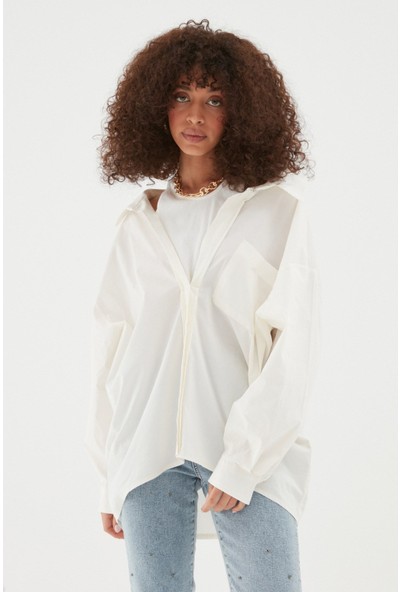 Quzu Body Detaylı Oversize Gömlek Ekru Quzu Body Detaylı Oversize Gömlek Ekru