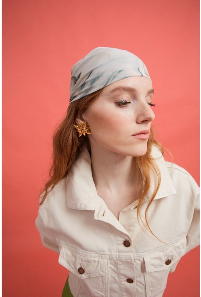 Quzu Renkli Desenli Bandana Taş