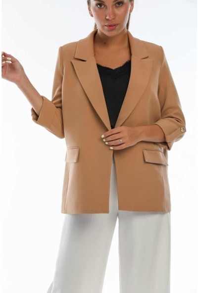 Dimalis Tek Düğmeli Cepli Truvakar Kol Blazer Ceket