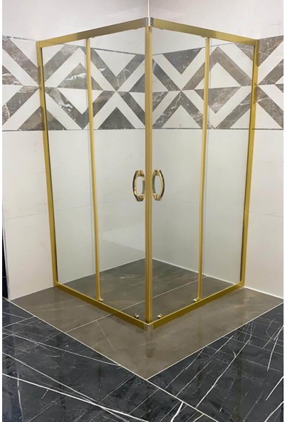 Avrupa Duş Gold Profil Şeffaf Cam 5 mm Yükseklik 180 cm Duşakabin