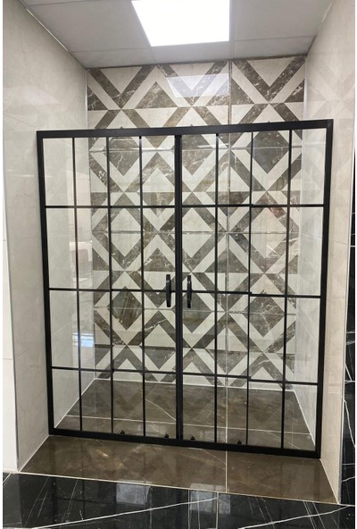 Avrupa Duş Siyah Serigrafi 5mm Camlı Yükseklik 190 cm Düz Duşakabin