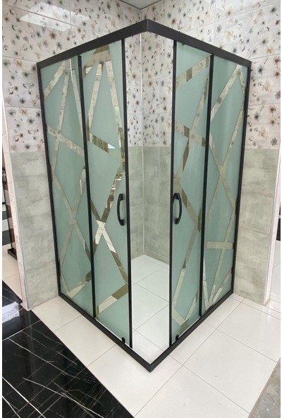 Avrupa Duş Siyah Tentesol Desenli 5mm Camlı Yükseklik 180 cm Duşakabin